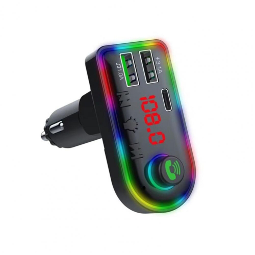 FM transmiter F8 USB, PD, TF, Bluetooth 5.0, Type C, RGB, 12-24V, Slusalica (handsfree) crni