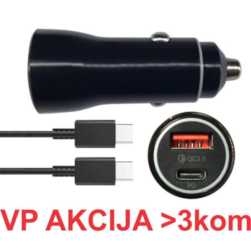 NPA-AC23 ** Gembird QC3.0 PD auto punjac +kabl,20W 3.6V-6.5V/2.4A, 6.5V-9V/1.67, 9V-12V/1.3A (271)