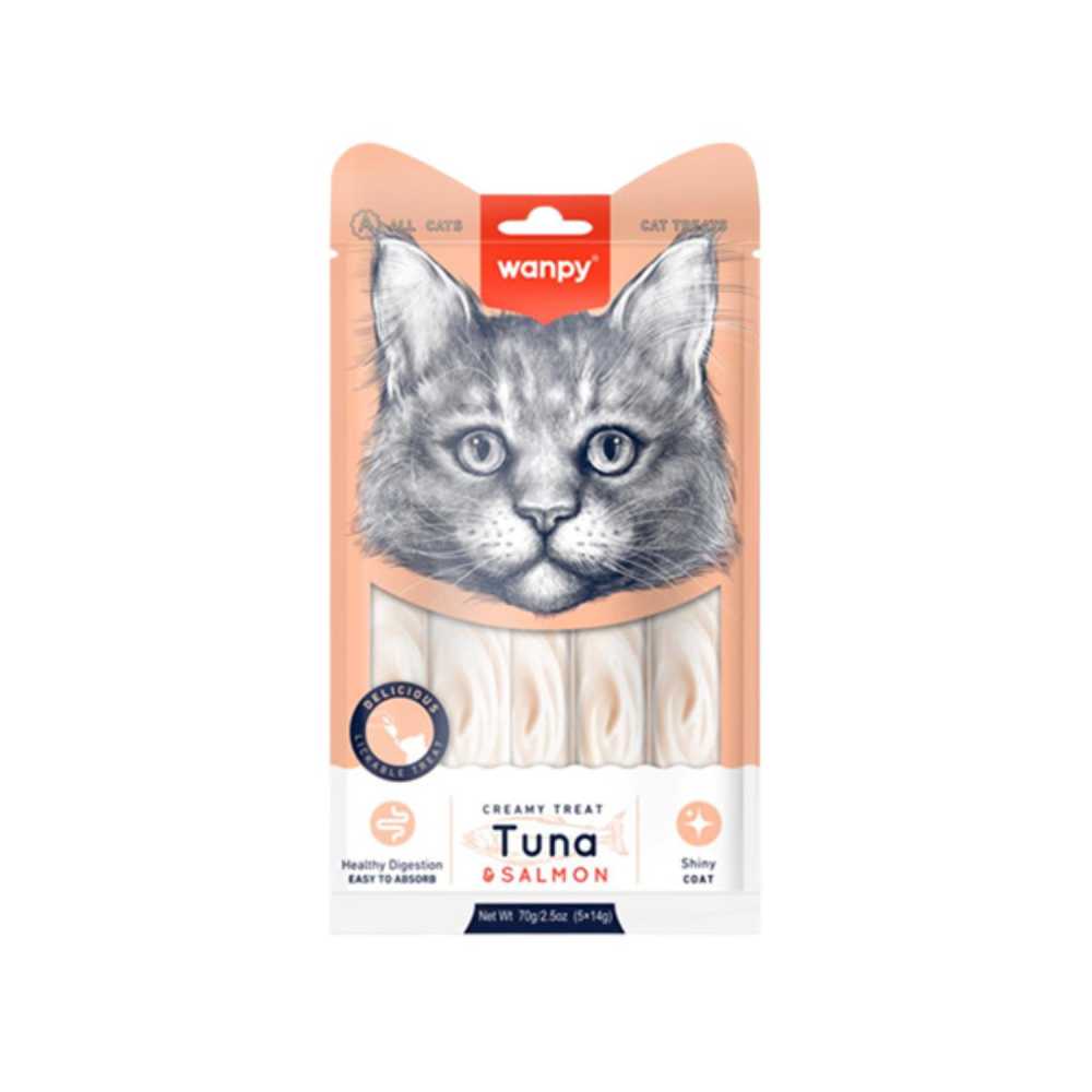 Wanpy Creamy Lickable Treats for Cats - Tuna & Salmon 5x14g