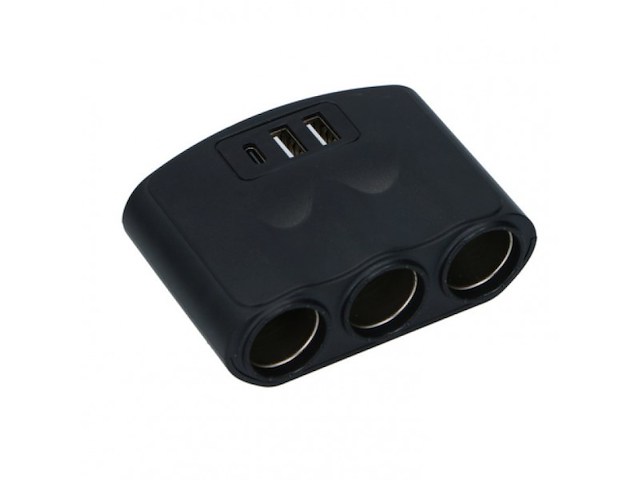 Adapter za upaljač sa 3 rupe 3.4A + 2xUSB + 1xUSB TIP C