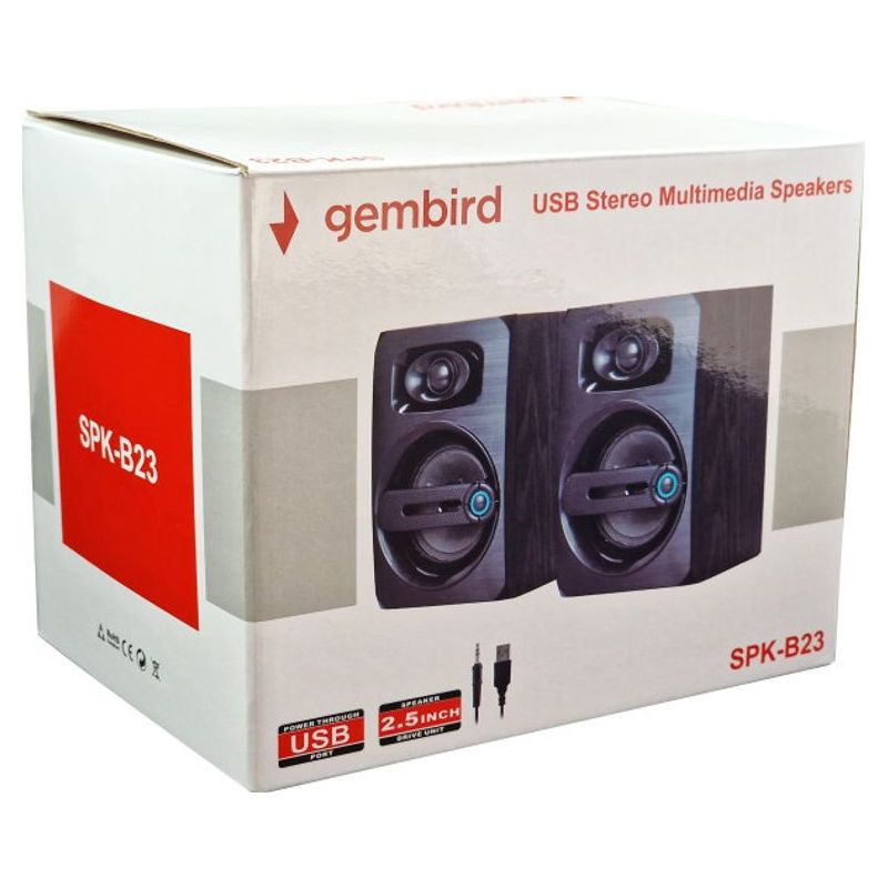 SPK-B23 Gembird Stereo zvucnici black Wood, 2.5 inch, 6W RMS (2 x 3W) USB pwr, volume control, 3,5mm