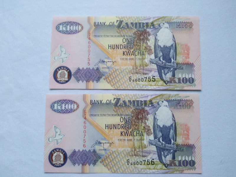 Zambija 100 kvacha,1992 god.UNC, vezani broj