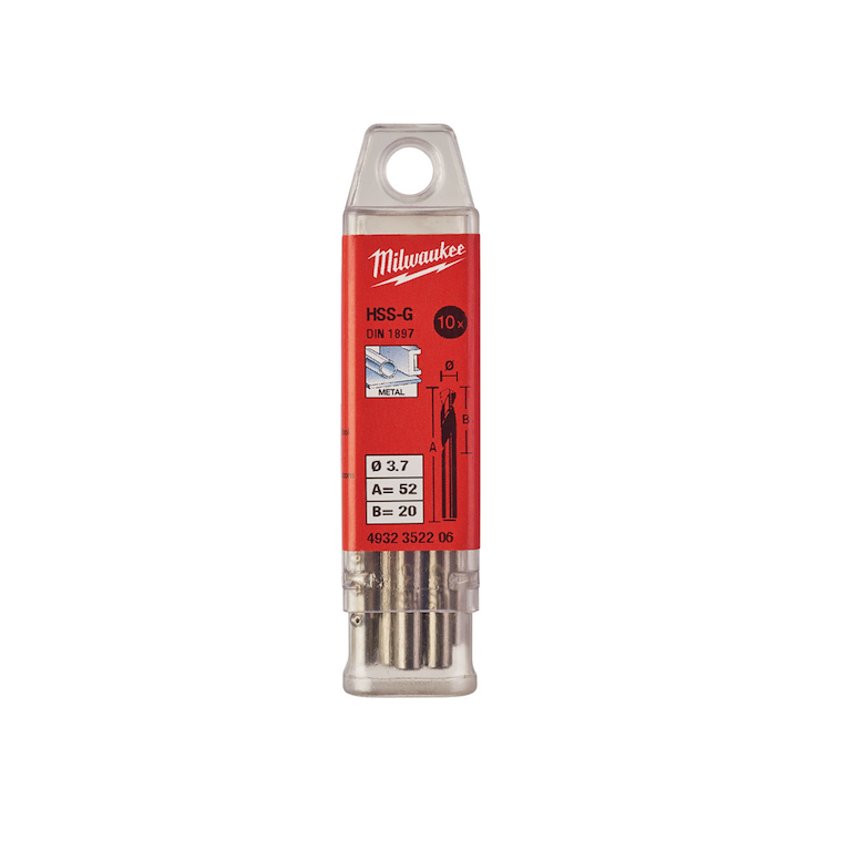Milwaukee Set burgija za metal, kratka, HSS-G, 3,7 x 20/52 mm, 10 kom, 4932352206
