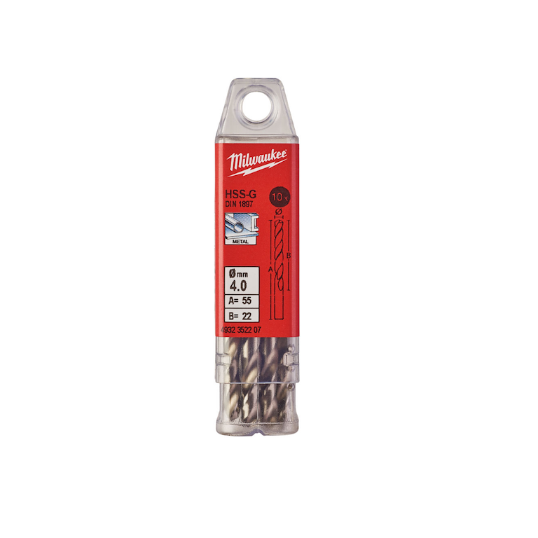 Milwaukee Set burgija za metal, kratka, HSS-G, 4 x 22/55 mm, 10 kom, 4932352207
