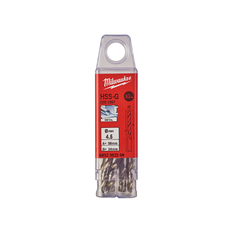 Milwaukee Set burgija za metal, kratka, HSS-G, 4,5 x 24/58 mm, 10 kom, 4932352209