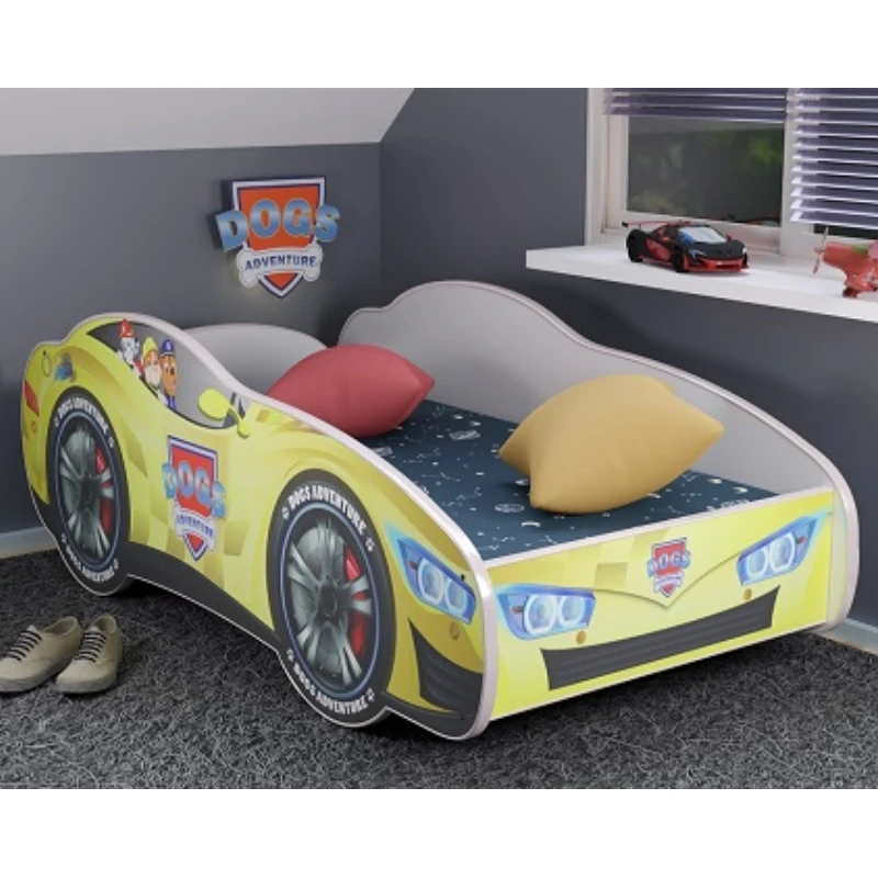Dečiji krevet Racing Car - Dog Adventure Yellow, 160x80