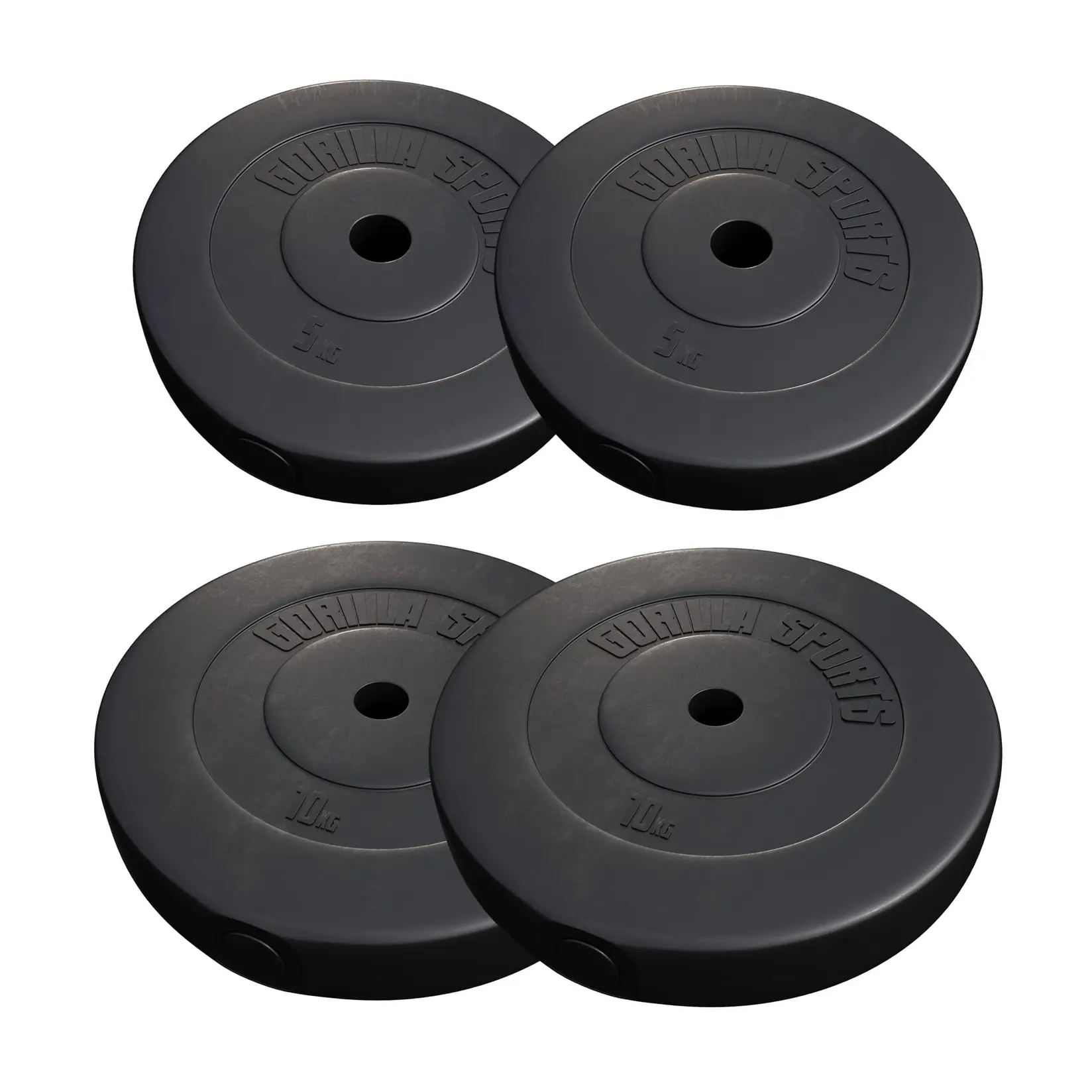 GORILLA SPORTS Set od 4 tega obložena plastikom 2x5 kg + 2x10 kg crni