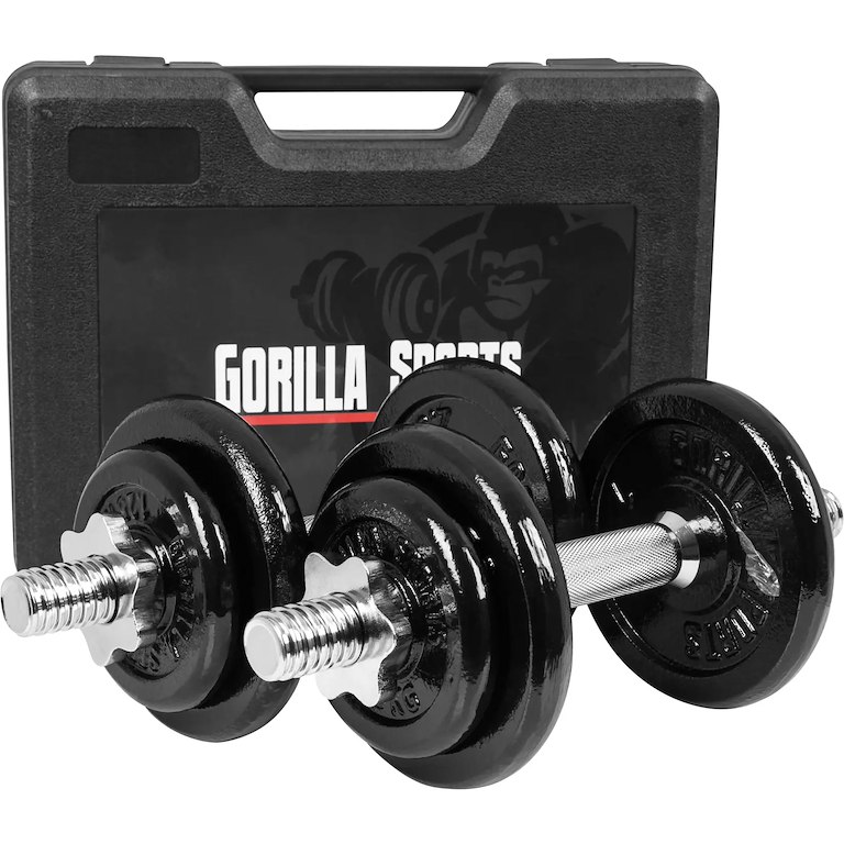 GORILLA SPORTS Kofer sa 2 podesive bučice 20 kg
Trening snage nikad nije bio lakši zahvaljujući Gorilla Sports bučicama