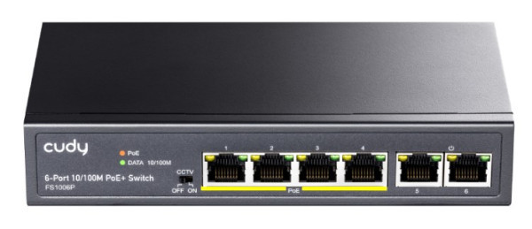 Cudy FS1006P 6-Port 10/100M PoE+ Switch, 60W internal max 32W/PoE, UPLINK, 250m, 4KV protection