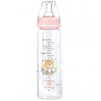 Kikka Boo flašica staklena Savanna 240ml Pink