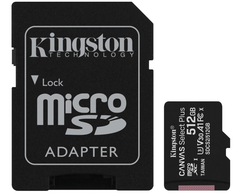 KINGSTON A1 MicroSDXC 512GB 100R class 10 SDCS2 512GB + adapter