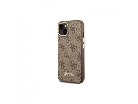 GUESS FUTROLA ZA IPHONE 14 BROWN METAL OUTLINE SCRIPT