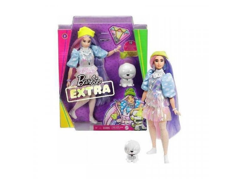 BARBIE LUTKA EXTRA SHIMMERY LOOK + PET PUPPY GVR05