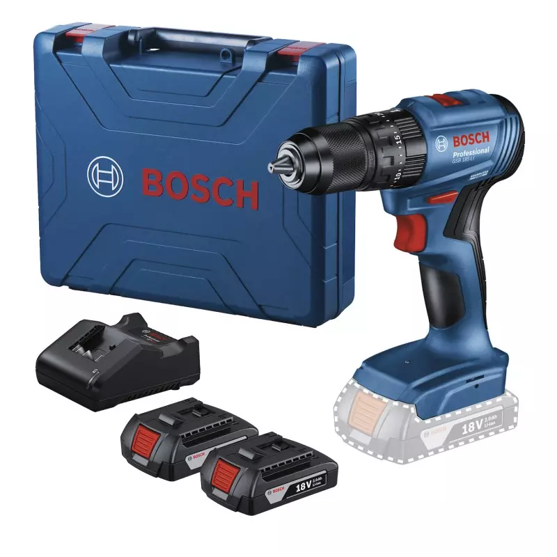 Bosch GSB 185-Li Akumulatorska vibraciona bušilica – odvrtač 18V, 2×2,0 Ah + kofer 06019K3100