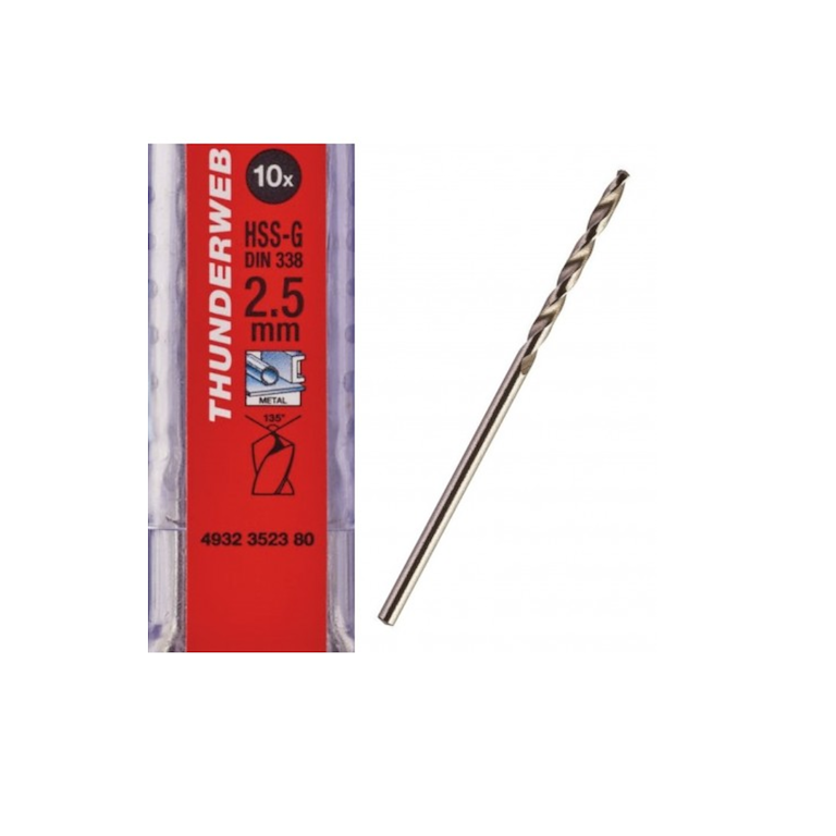 Milwaukee Set burgija za metal, HSS-G, 2,5 x 30/57 mm, Thunderweb, 10 kom, 4932352380