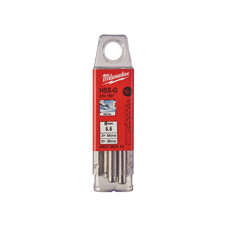 Milwaukee Set burgija za metal, kratka, HSS-G, 5,5 x 28/66 mm, 10 kom, 4932352213