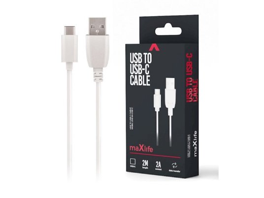 Maxlife kabl USB - USB-C 2,0 m 2A, beli