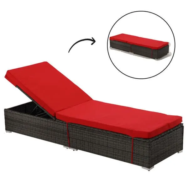 Ležaljka od ratana sa crvenim jastucima ABI3555