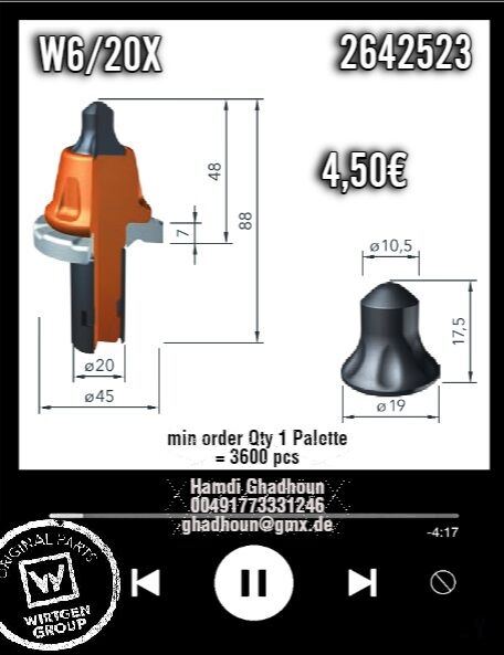 Genuine Wirtgen Milling Teeth W6/20X Wirtgen W6/20X - 2642523 za Wirtgen glodalice za asfalt