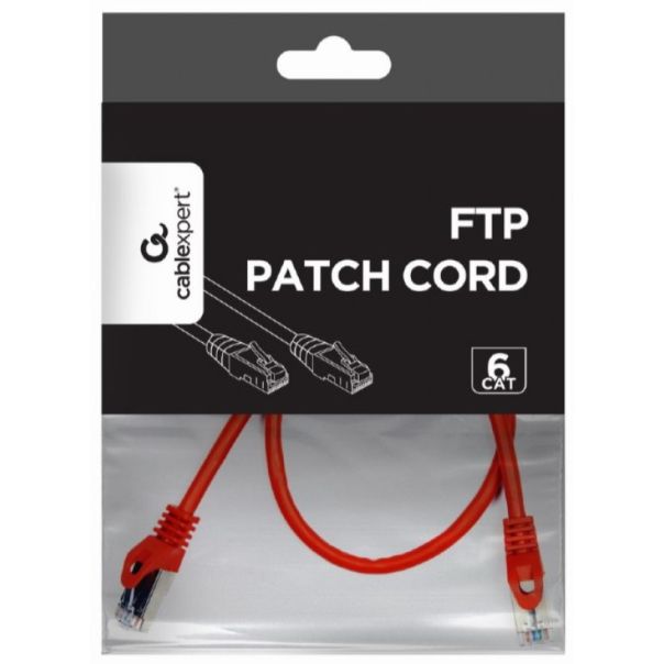 GEMBIRD PP6-0.5M/R Mrezni kabl, CAT6 FTP Patch cord 0.5m red