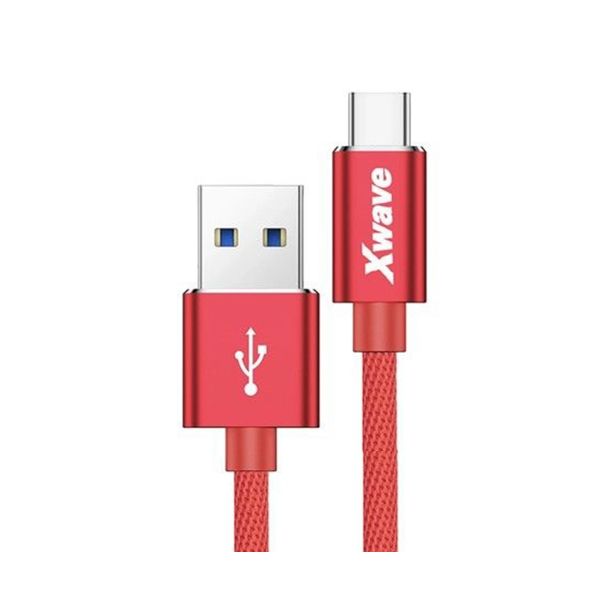 XWAVE Kabl USB Type C, 3A ALU, pleteni, 2m, crvena