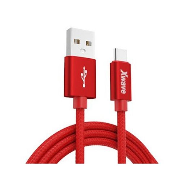 XWAVE Kabl USB Type C, 3A ALU pleteni, 1.2m, crvena