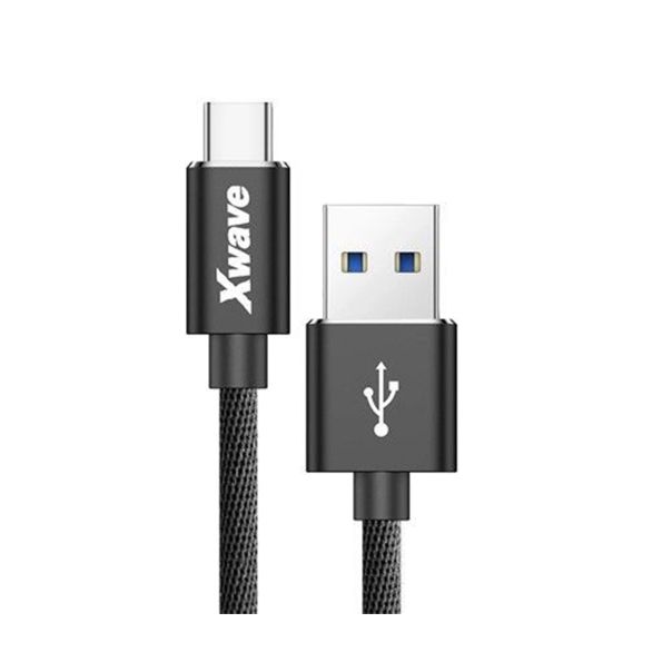 XWAVE Kabl USB Type C, 3A ALU, pleteni, 2m, crna