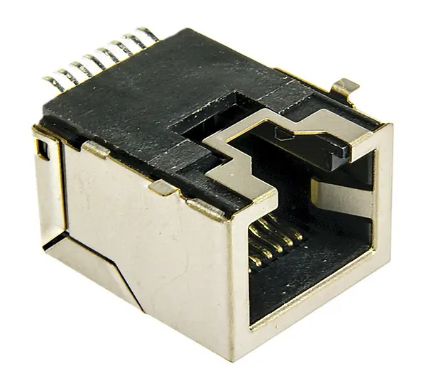 OEM Utičnica RJ45 w/oLED w/Shield TD SMD w/oEMI T&R (5mm) zlatno-crna