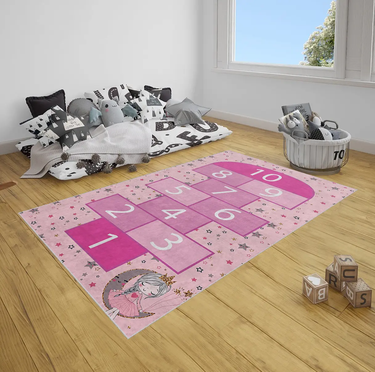 MEY HOME Tepih za dečiju sobu sa motivom igre školice 3D CRPS-1 roze