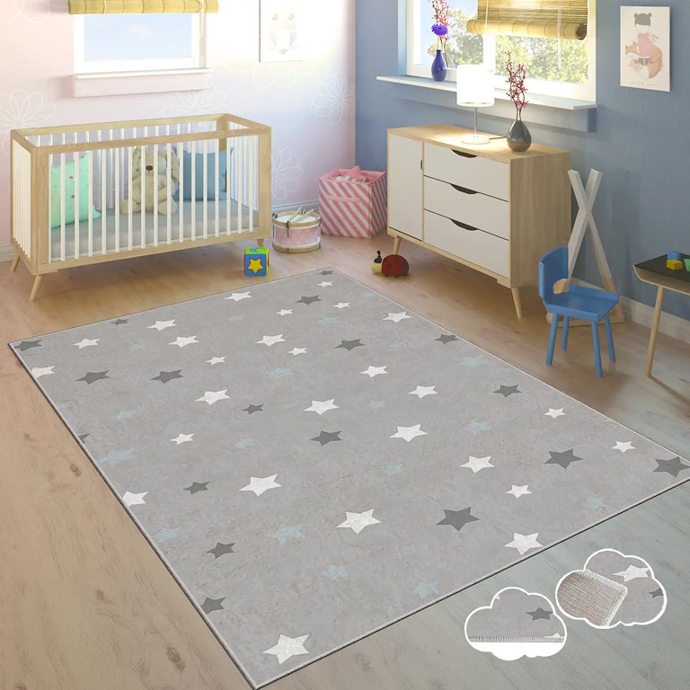 MEY HOME Tepih za dečiju sobu sa zvezdicama 3D MYS-71 sivi