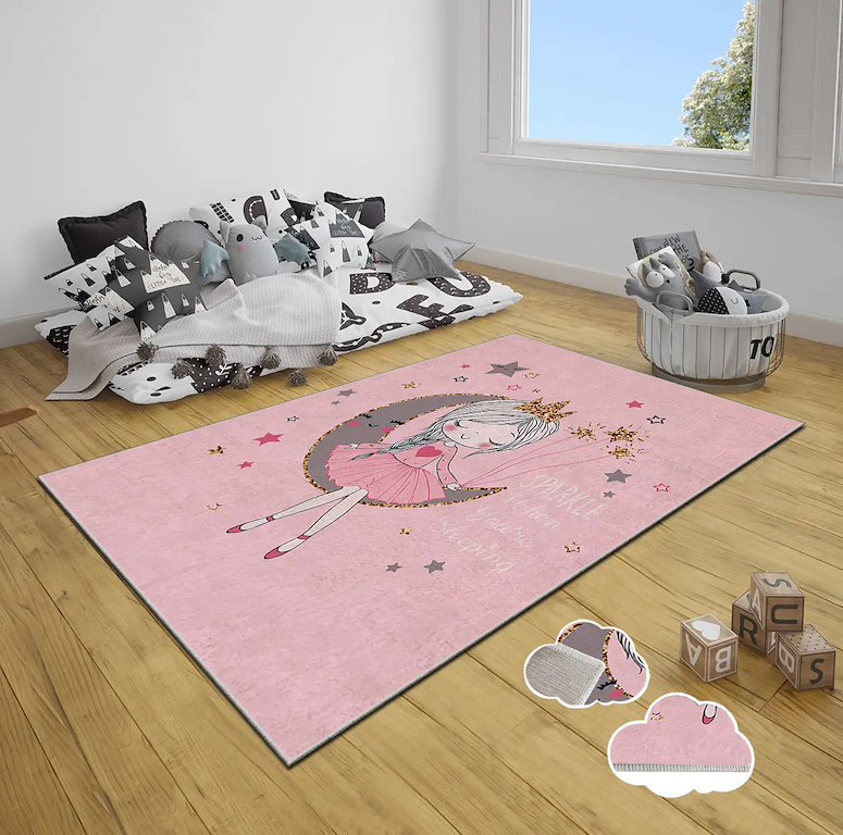 MEY HOME Tepih za dečiju sobu sa motivom devojčice i Meseca 3D CRPS-217 roze