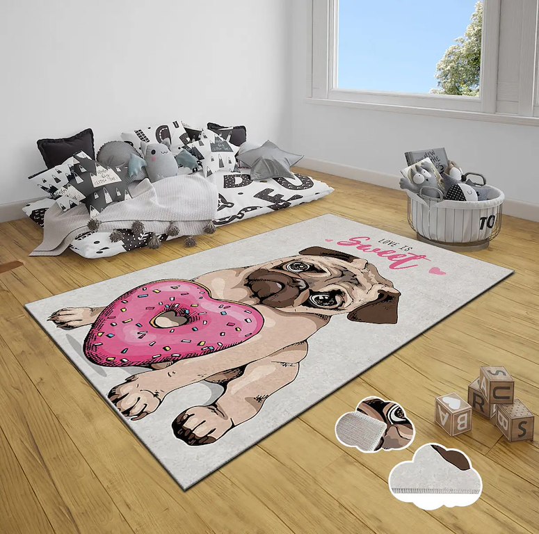 MEY HOME Tepih za dečiju sobu sa motivom psa sa krofnom 3D CRPS-144 sivo-roze