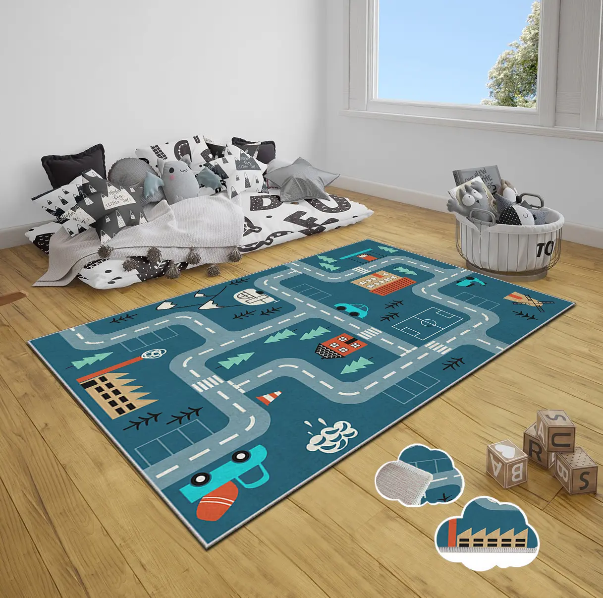 MEY HOME Tepih za dečiju sobu sa printom dela grada 3D CRPS-211 tirkizni