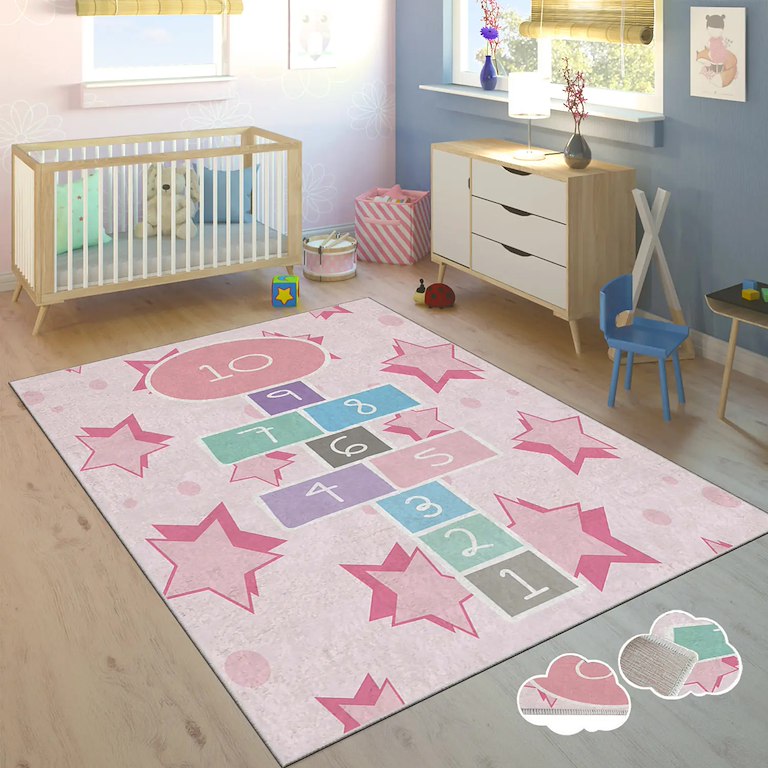 MEY HOME Tepih za dečiju sobu sa motivom igre školice sa zvezdicama 3D MYS-16 roze