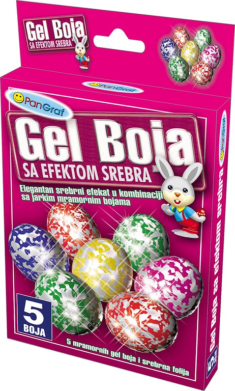 Set gel boja za uskršnja jaja sa efektom srebra 5/1 + srebrna folija + rukavice