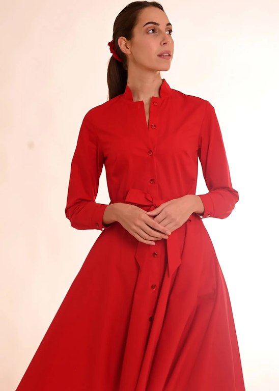 PAMUKLIK Ženska haljina dugih rukava sa lepršavim donjim delom FUNKY crvena