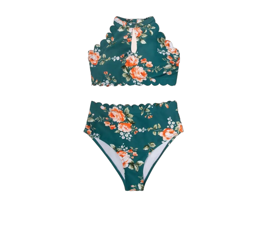 CUPSHE Ženski dvodelni kupaći sa cvetnim printom D31 tirkizni