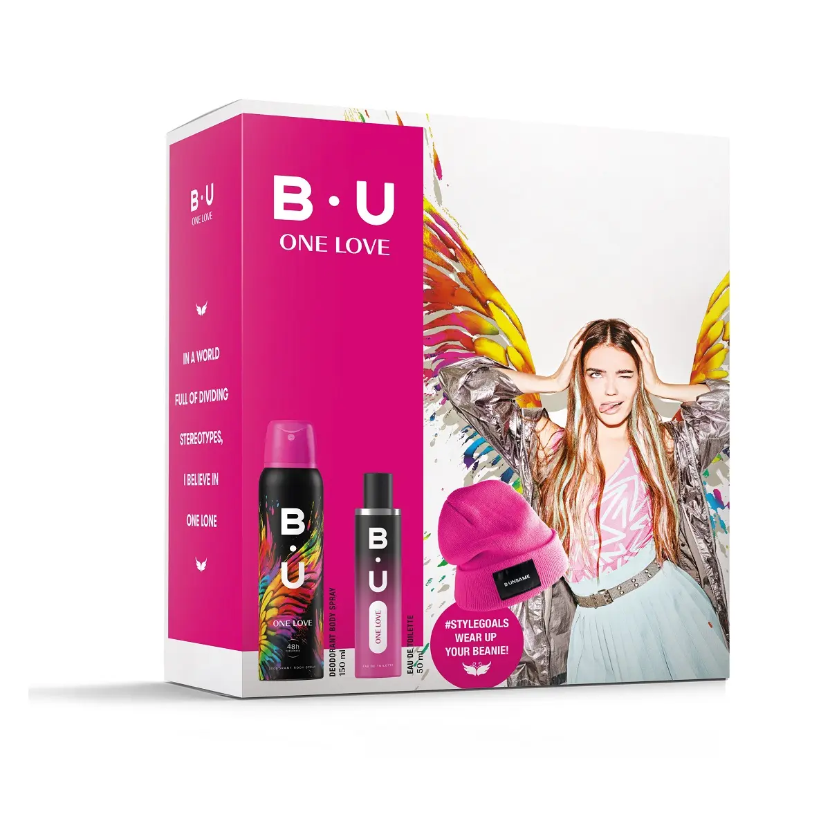 B.U One love Set toaletna voda 50 ml, dezodorans u spreju 150 ml i kapu