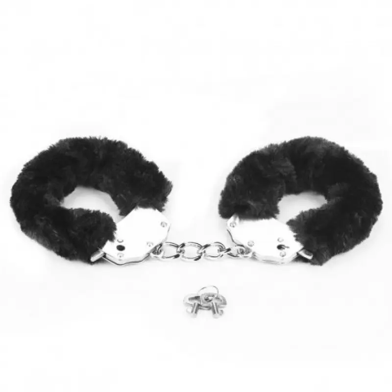 Metalne Lisice Crno Krzno Black Furry Cuffs