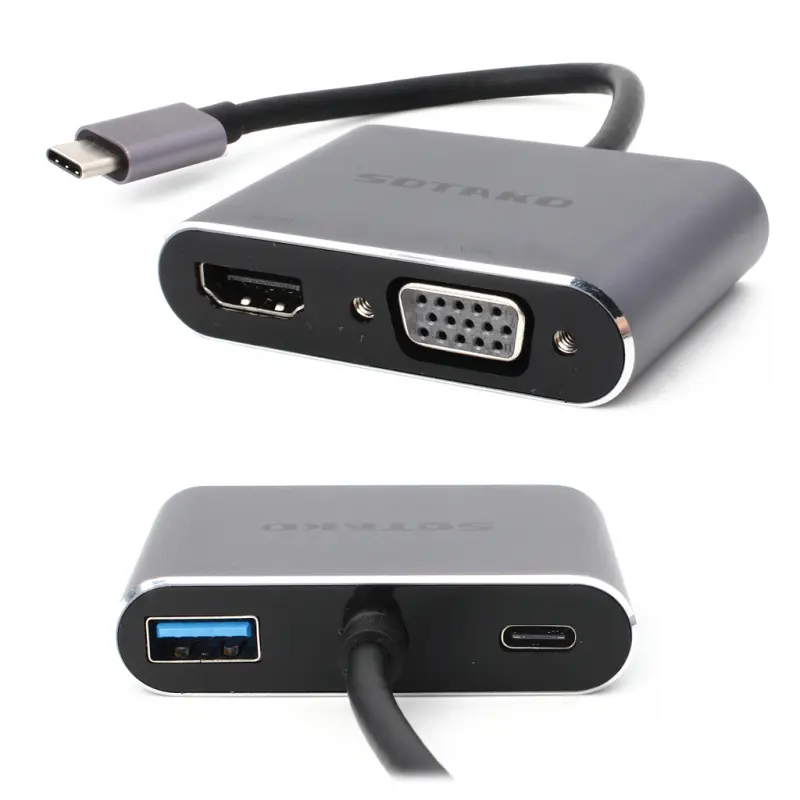 SOTAKO Adapter Type C na HDMI VGA PD USB3.0 ST-C0401 4 u 1 sivi