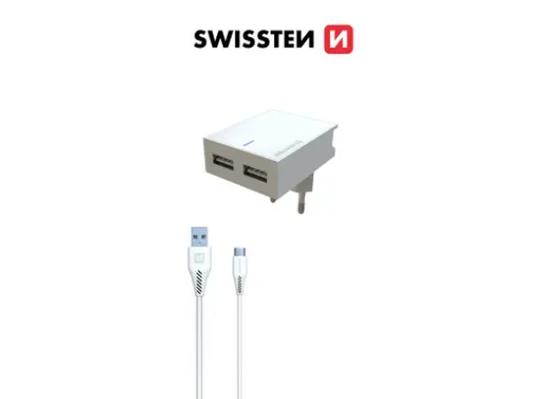 SWISSTEN Kućište Punjača 3A 2xUSB beli