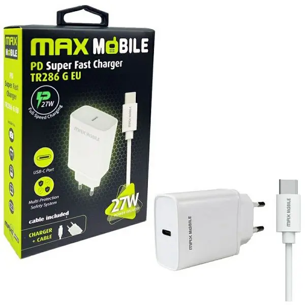 MAX MOBILE Kućni punjač PD Super brzi punjač set 2u1 TYPE C+KABL,TR-286 27W