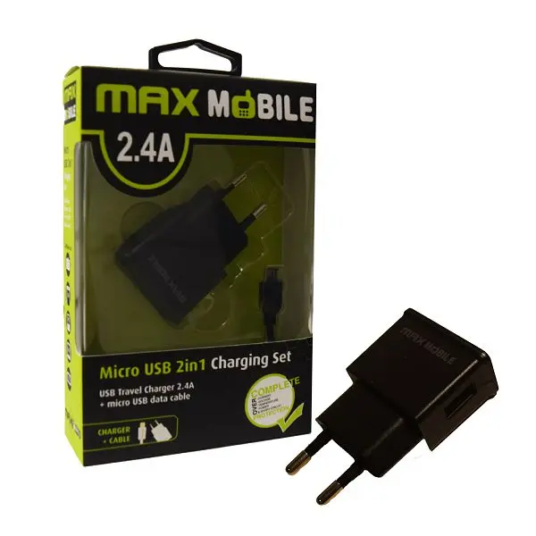 MAX MOBILE Punjač set 2u1 kućni USB+ TYPE C DATA kabl 2.4A