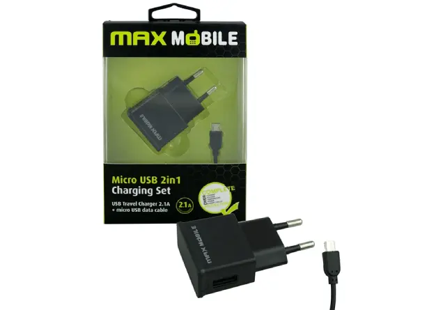 MAX MOBILE Punjač set 2 u 1 kućni USB + DATA kabl 2.4A