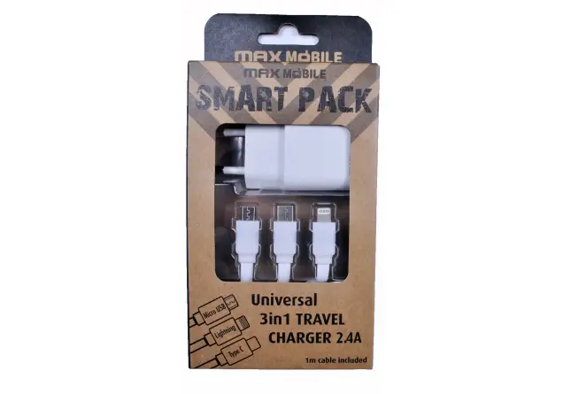 MAX MOBILE Smart pack kućni adapter USB TR-219 2.4A+ 3 u 1 kabl