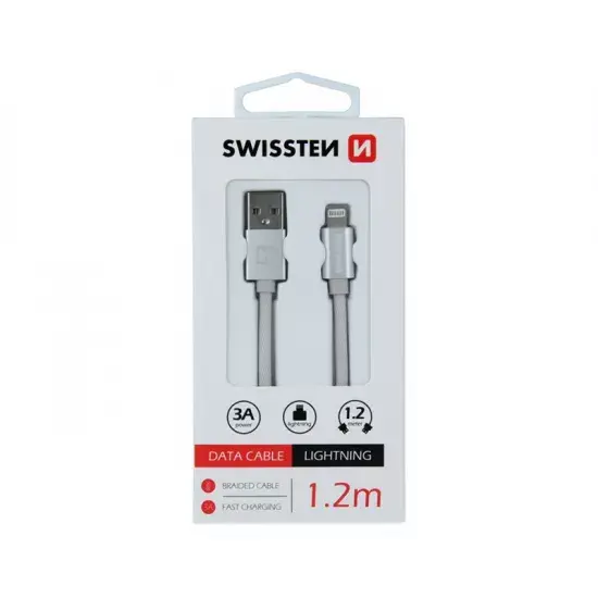 SWISSTEN Data kabl tekstil USB na iPhone 1.2m srebrni