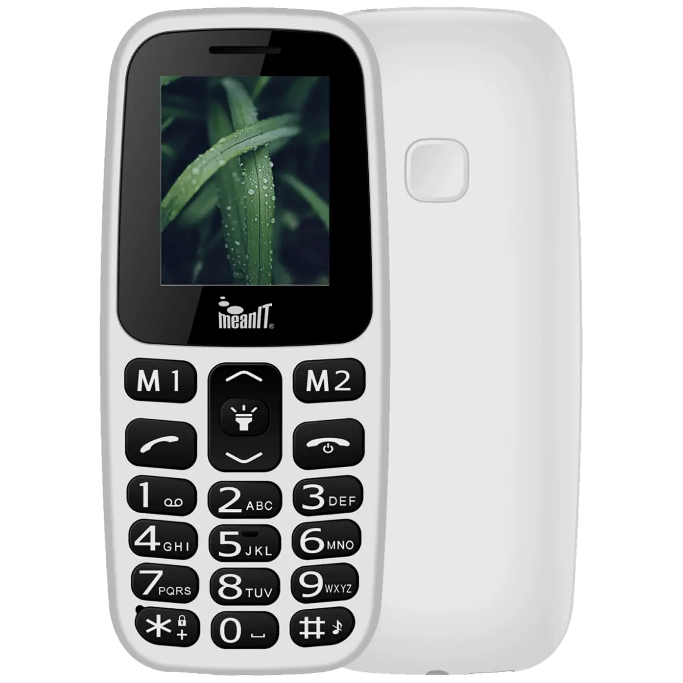 MEANIT Mobilni telefon 1.77" zaslon Dual SIM BT SOS tipka beli