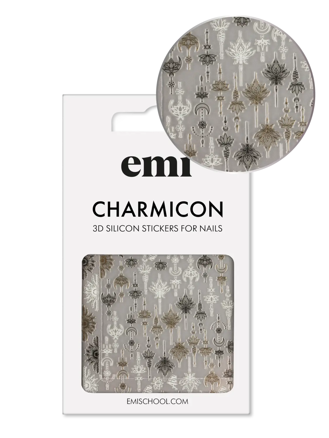 E.MI 3D Silikonske nalepnice za nokte Charmicon 223 Boho crne, zlatne i bele
