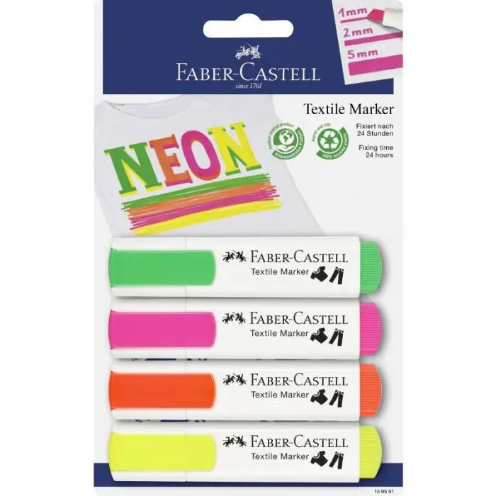 FABER CASTELL Set neonskih flomastera/markera za tekstil 4/1 159591