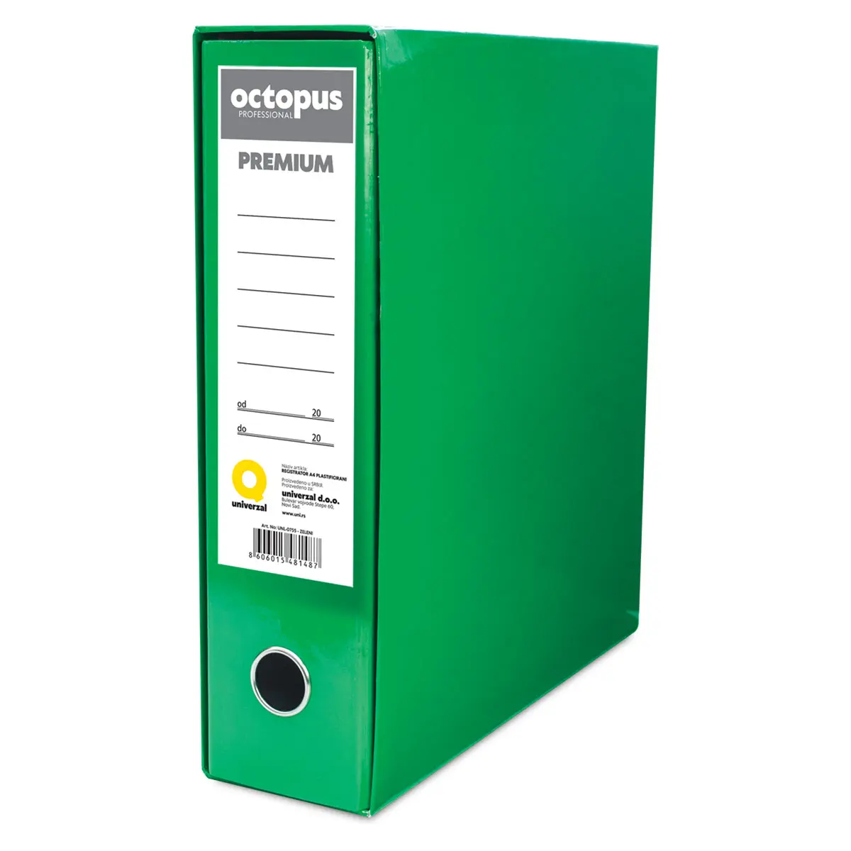 OCTOPUS Samostojeći plastificirani registrator A4 UNL-0755 zeleni